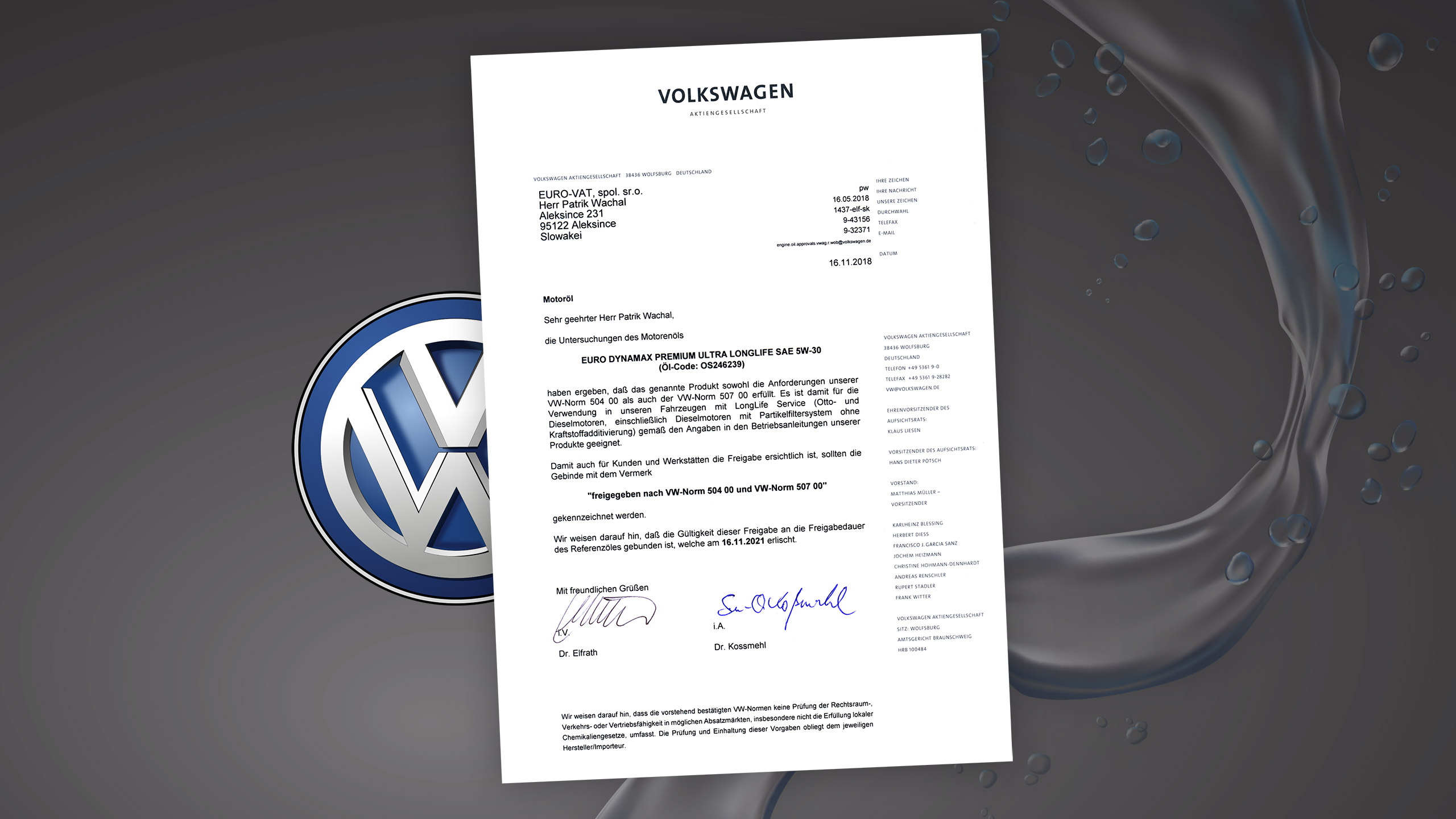 VOLKSWAGEN Approval – DYNAMAX Motor Oils