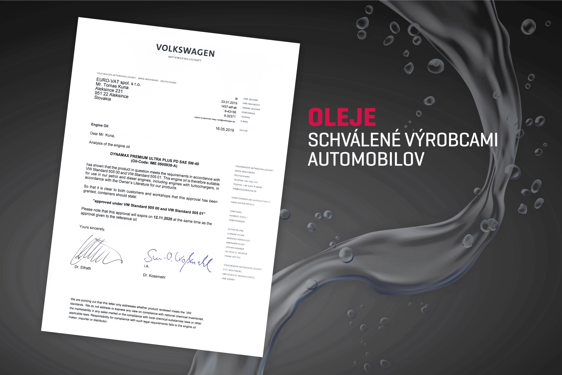 VOLKSWAGEN Schválenie - PREMIUM ULTRA PLUS PD 5W-40 | DYNAMAX Motor Oils